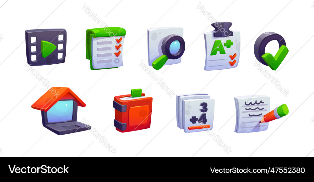 3d school book online study isometric icon set Vector Image