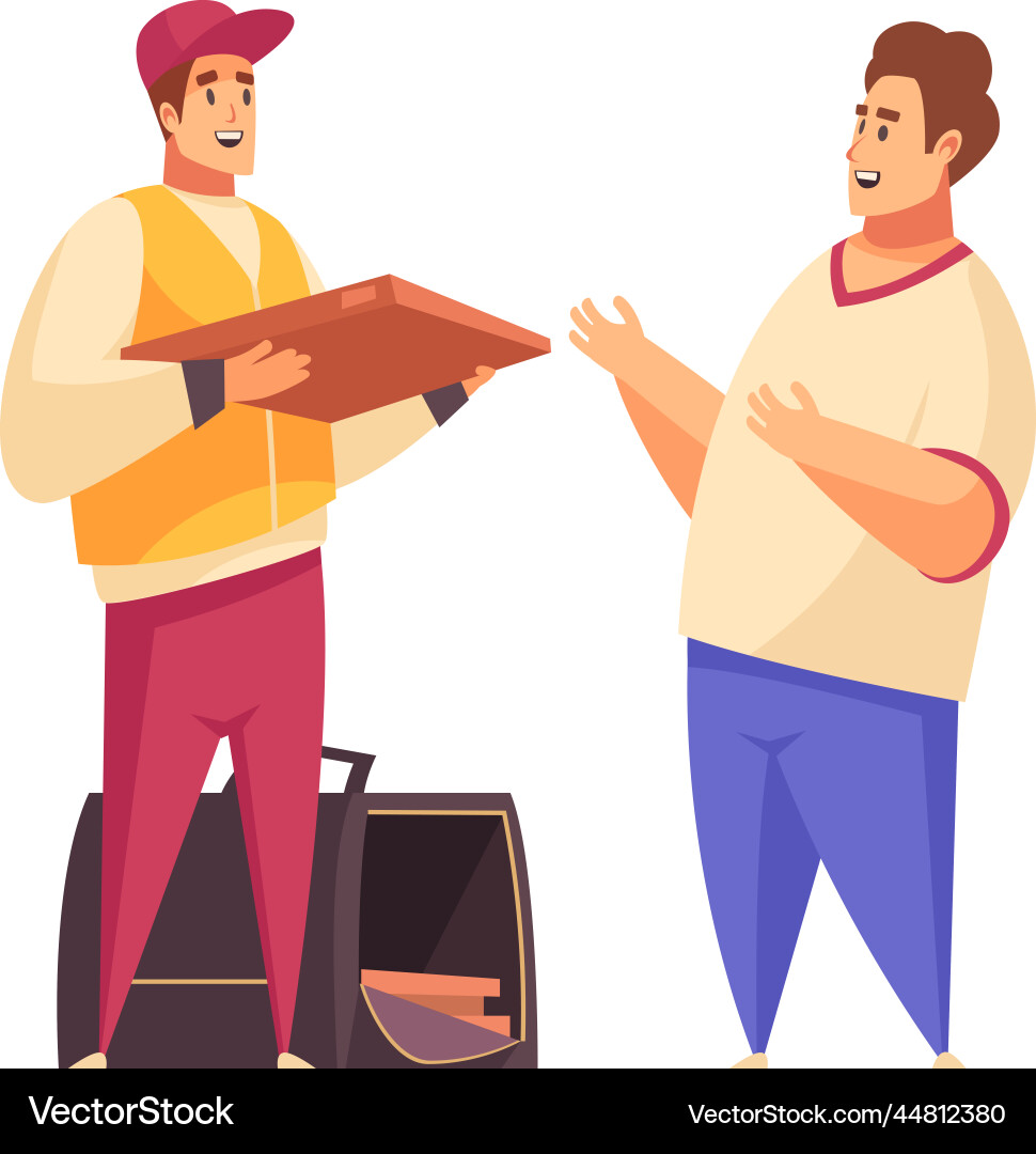 Pizza courier encounter composition Royalty Free Vector