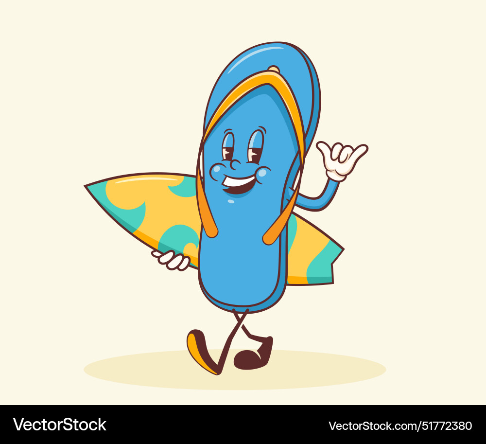 Summer surfing retro cartoon characters label Vector Image