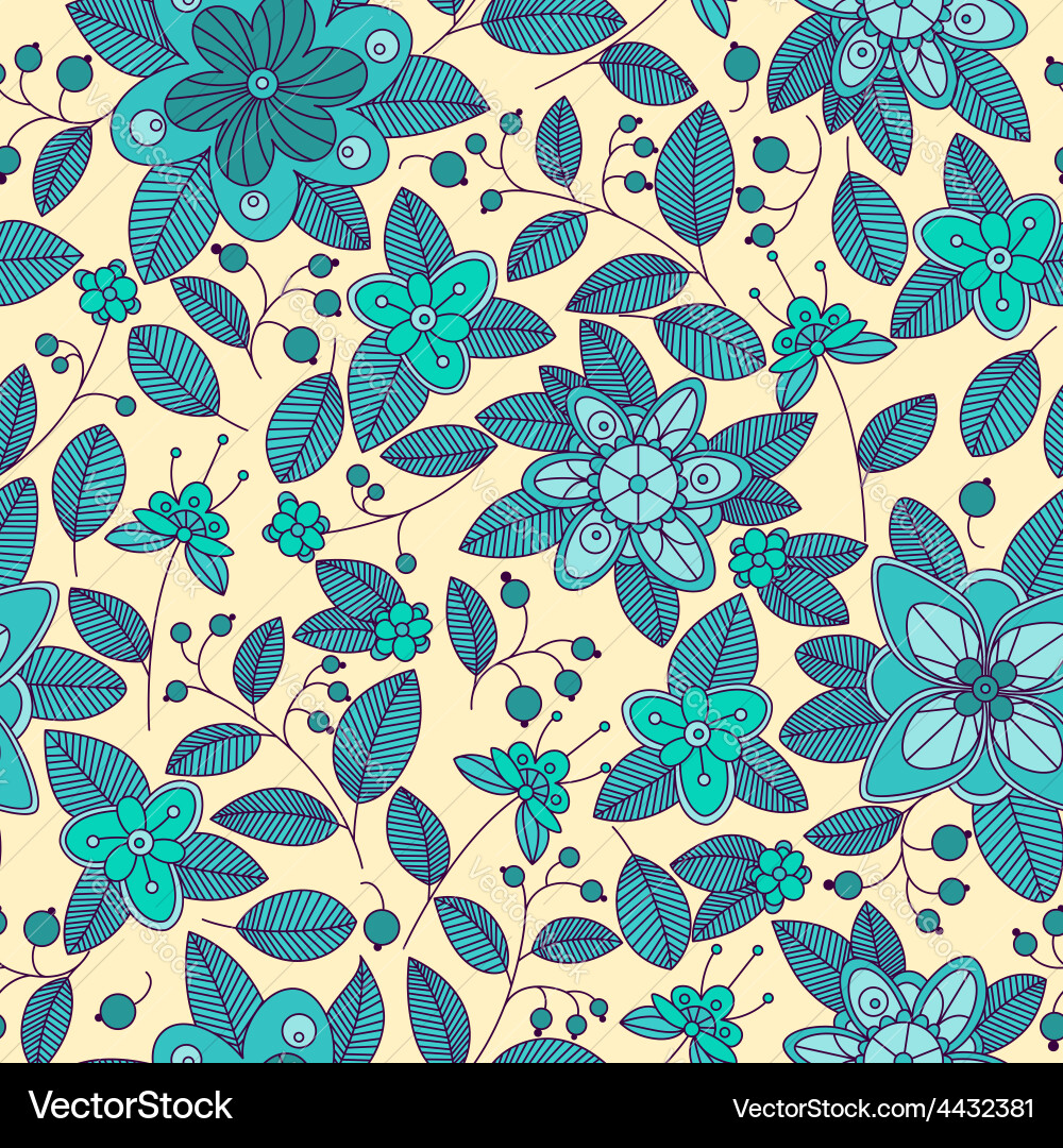 Blue seamless pattern of shrub with flowers Vector Image