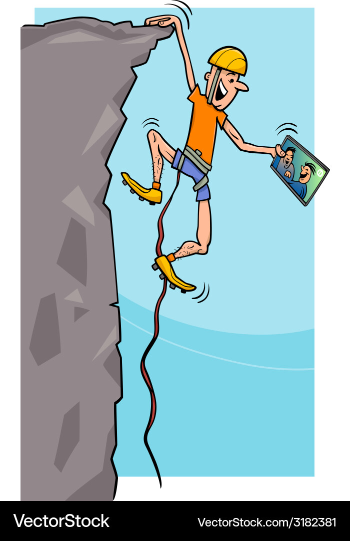 Climber with tablet cartoon Royalty Free Vector Image