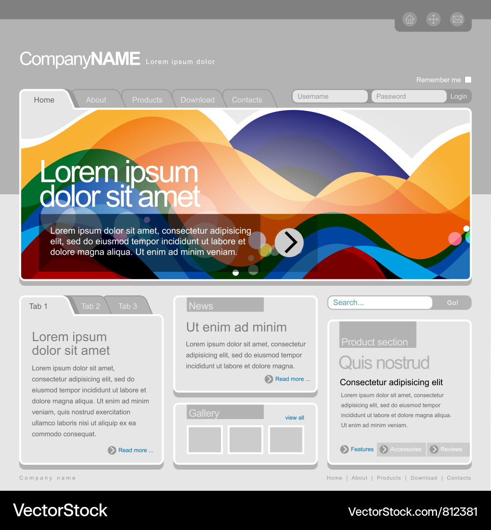 Gray website template 960 grid Royalty Free Vector Image