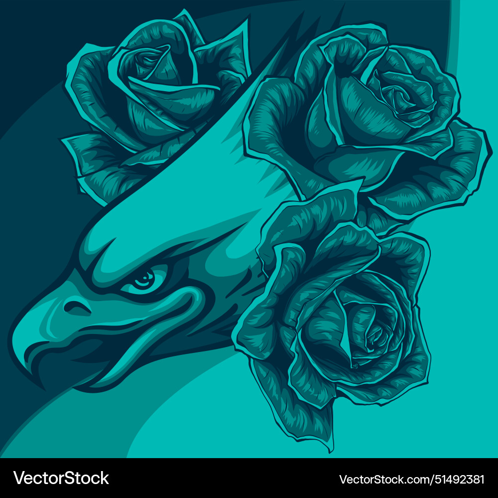 Head eagle with red roses Royalty Free Vector Image