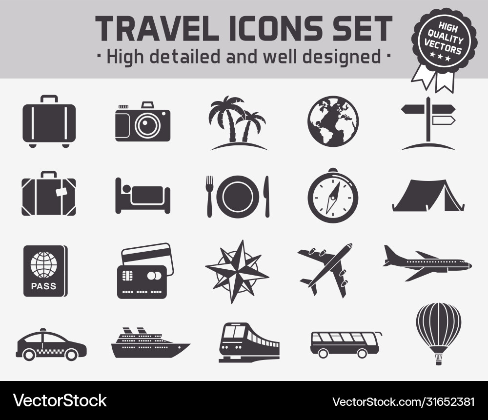 Hi-Qualität Reise-Icon-Set Lizenzfreies Vektorbild