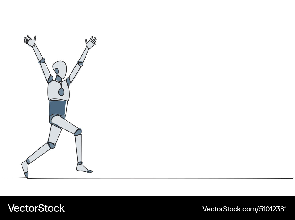 Single one line drawing robot running Royalty Free Vector