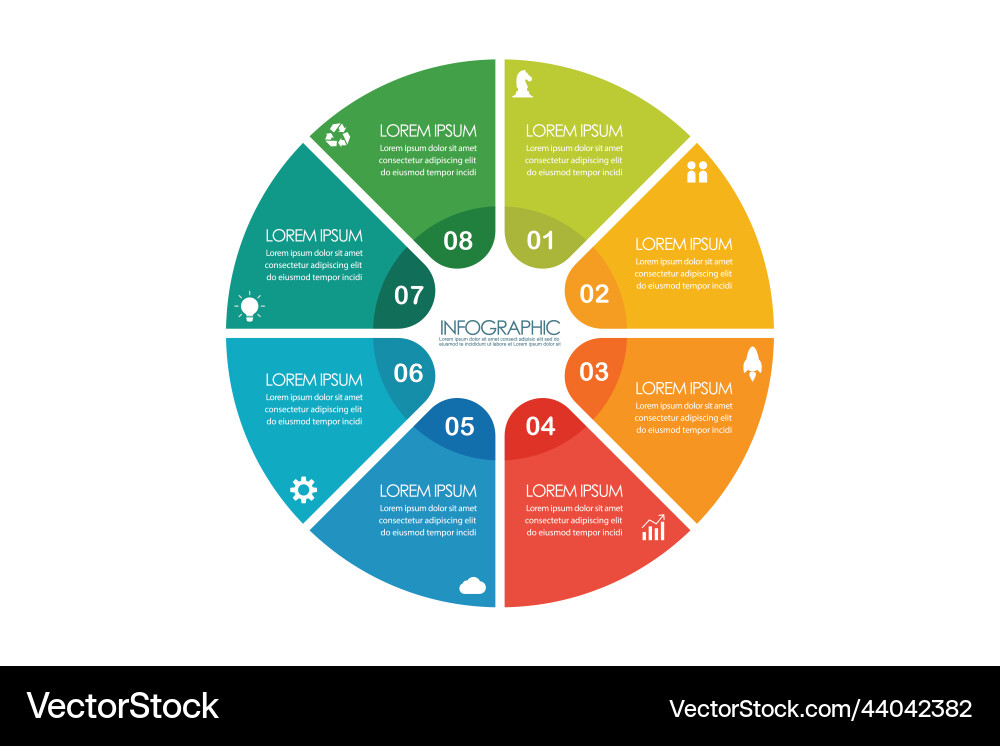 Circle infographic eight steps template Royalty Free Vector