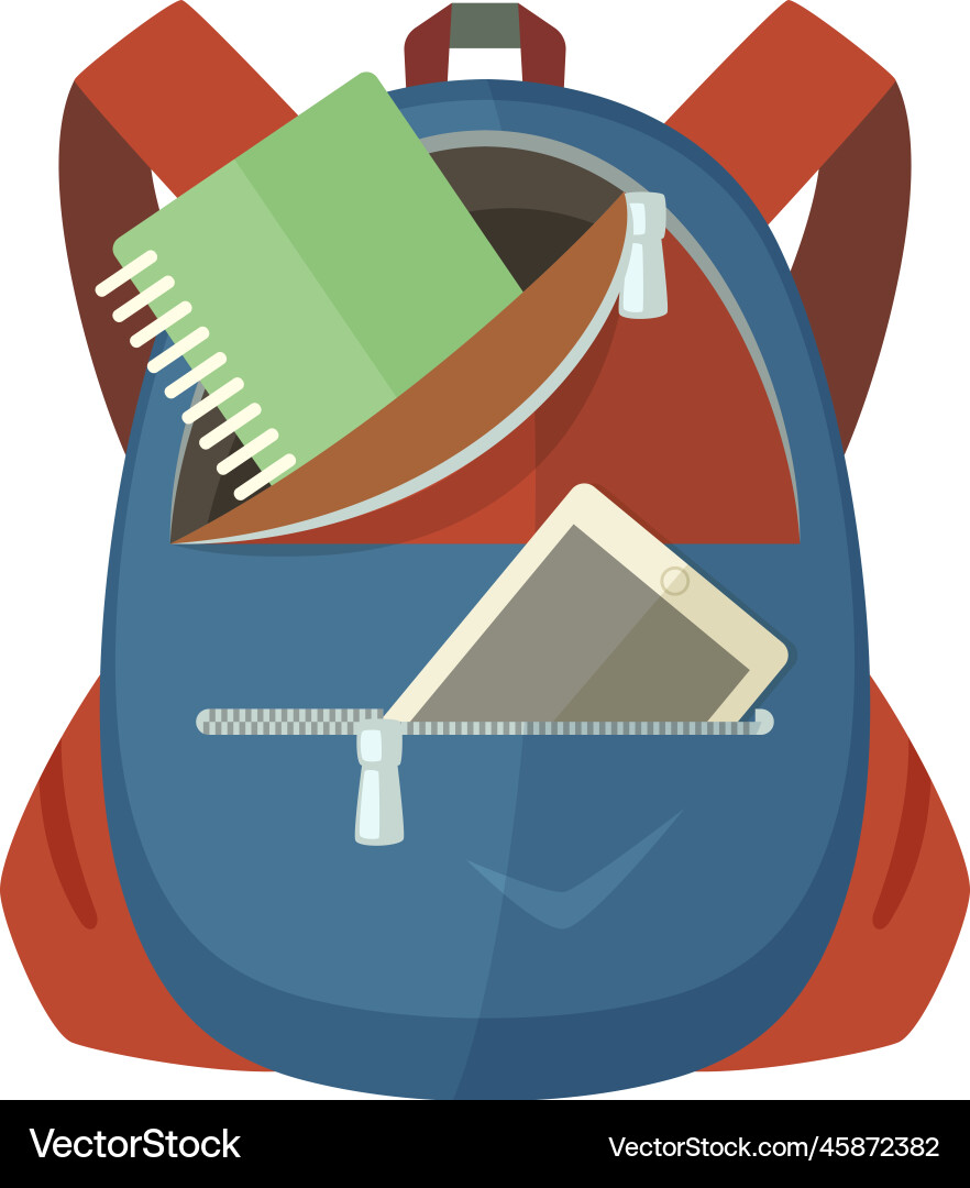 Color backpack with tablet and notepad student Vector Image