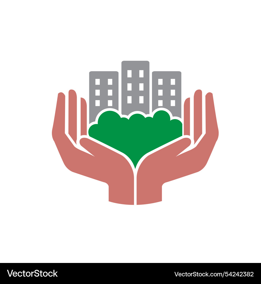 Hands building logo holding symbol design i Vector Image