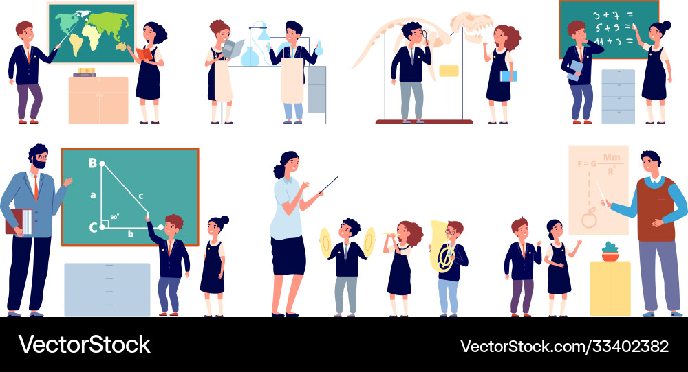 Lesson with teacher children classroom happy Vector Image