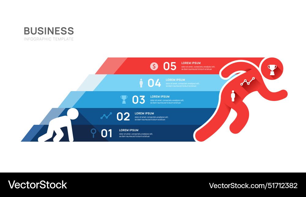 Man run 5 steps to goal infographic template Vector Image