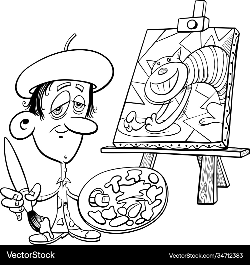 Cartoon painter artist comic character coloring Vector Image