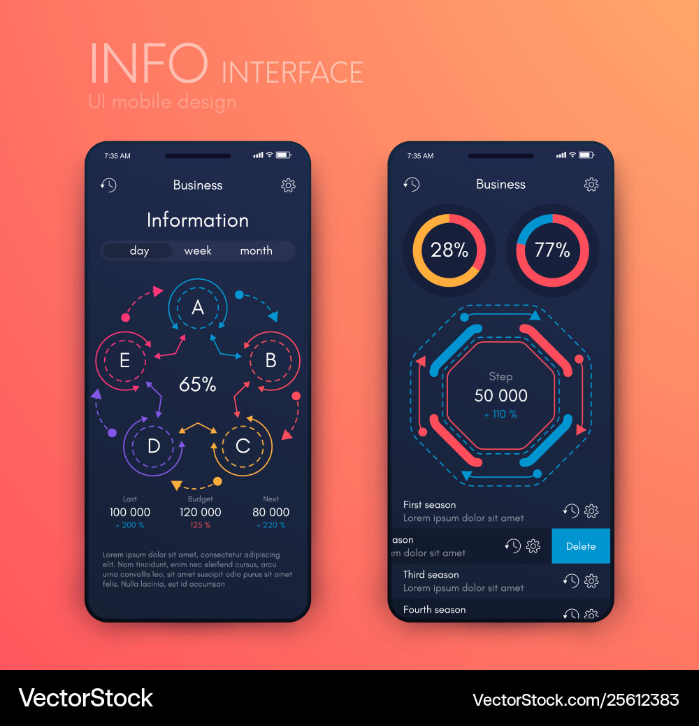 Grafik mobile Infografiken mit zwei Lizenzfreier Vektor