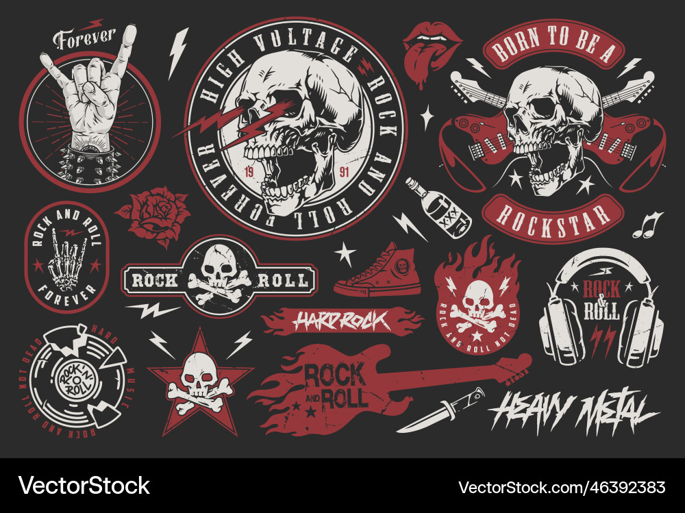 Hard rock set colorful emblems Royalty Free Vector Image
