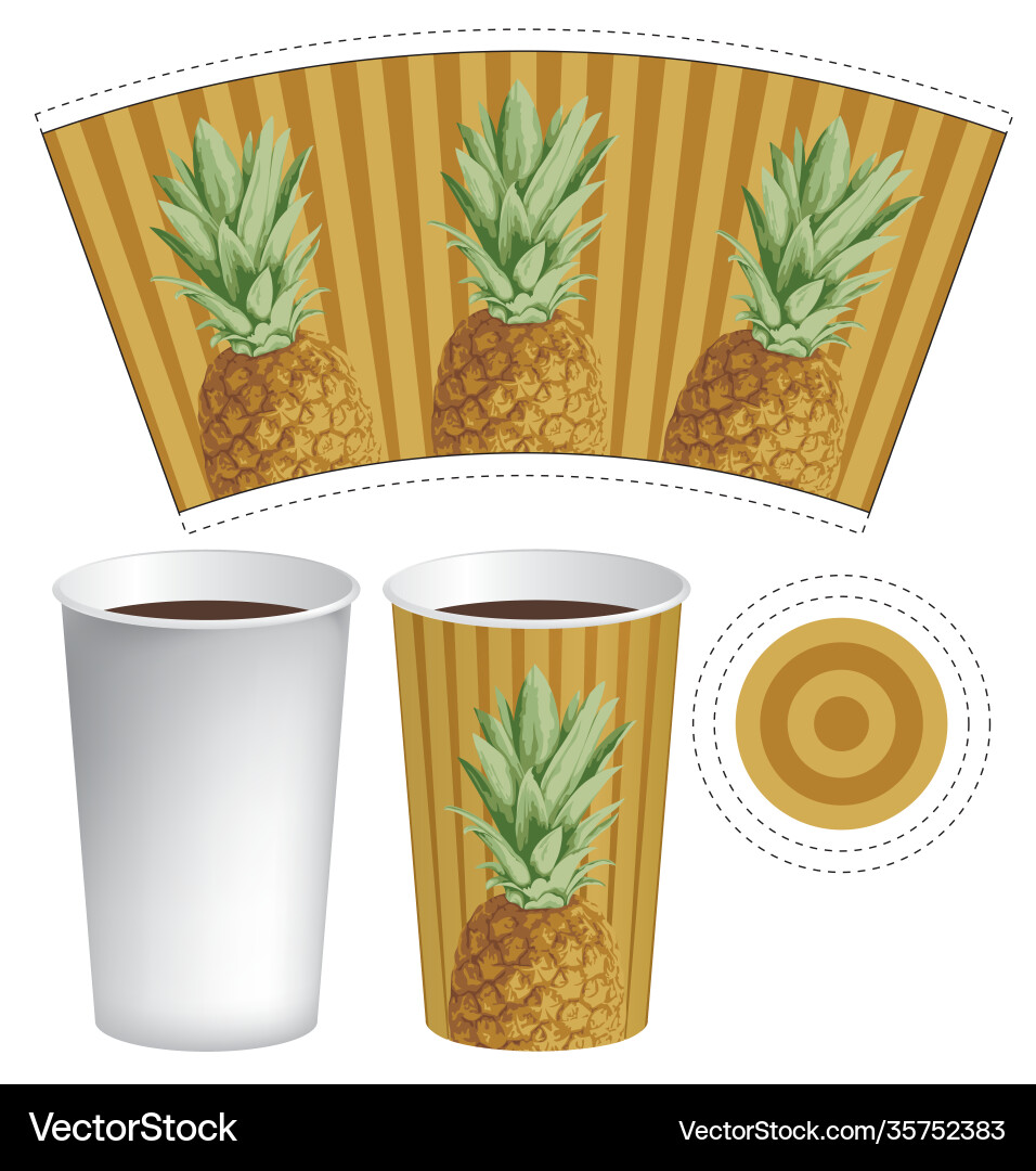 Paper cup template for hot drinks with pineapples Vector Image