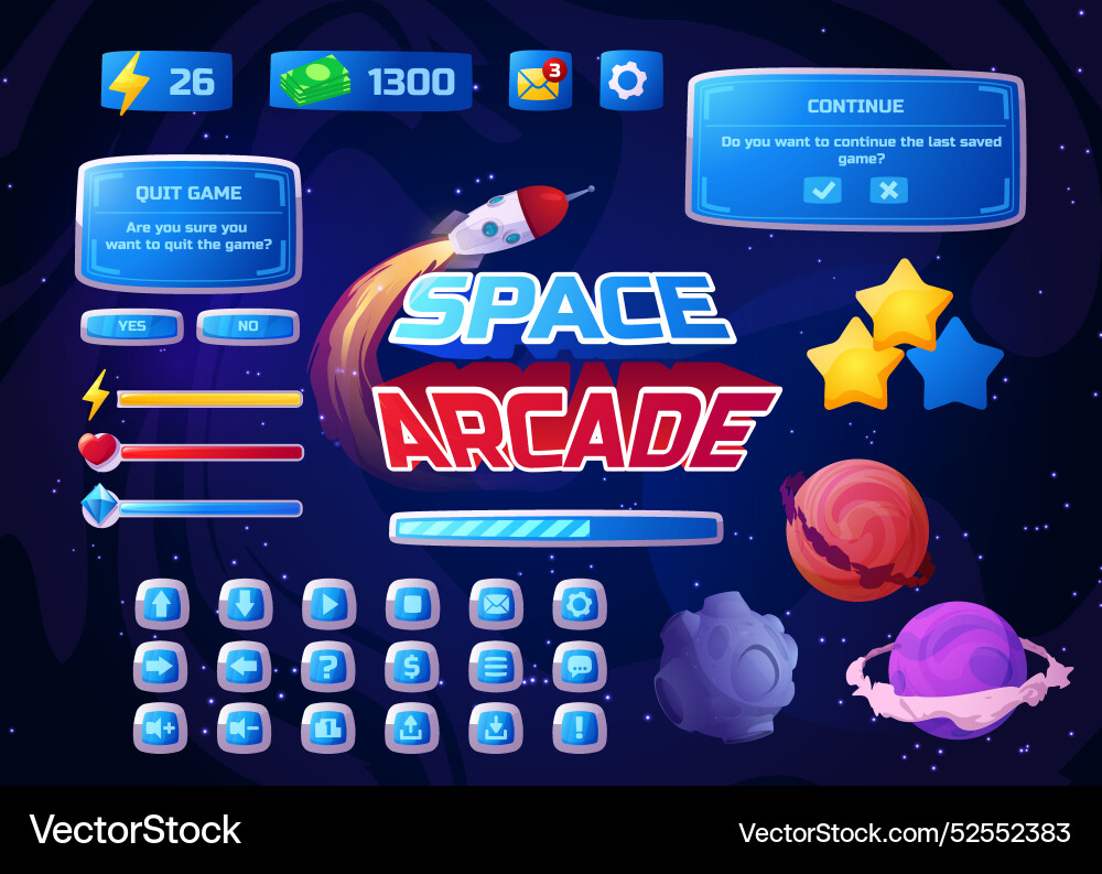 Space arcade set of game design elements cartoon Vector Image