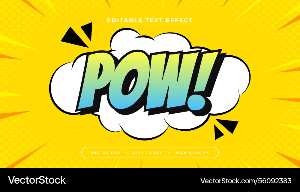 Yellow white and green pow 3d editable text Vector Image