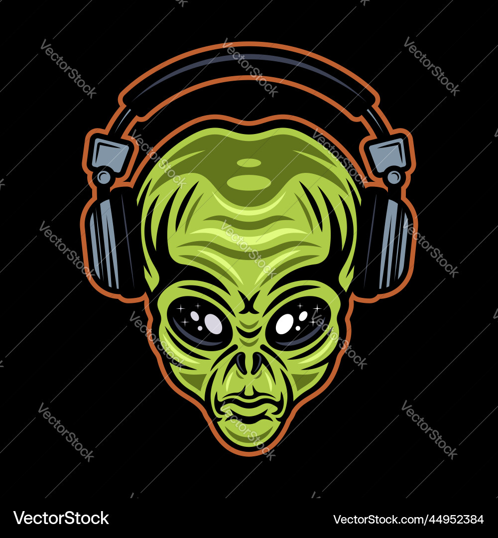 Alien green head in headphones character Vector Image
