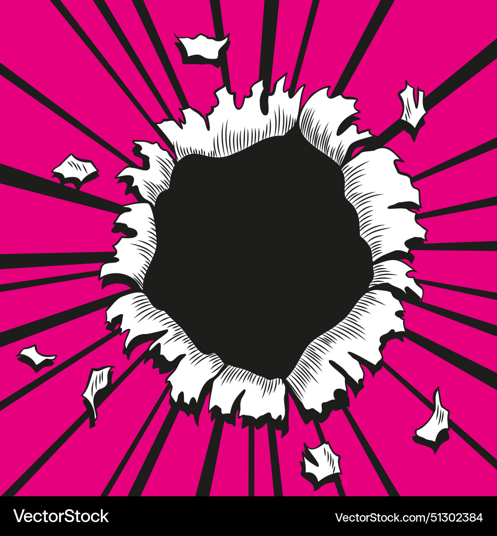 Comic book hole paper is torn through boom Vector Image