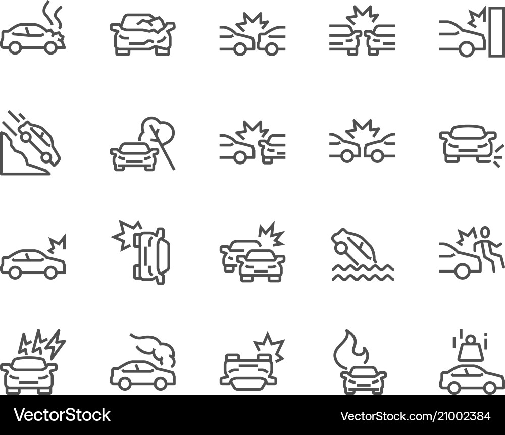 Line car accident icons Royalty Free Vector Image