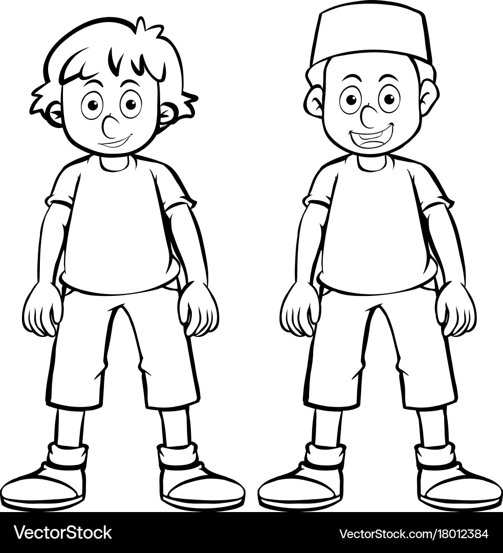 Outline character for two boys Royalty Free Vector Image