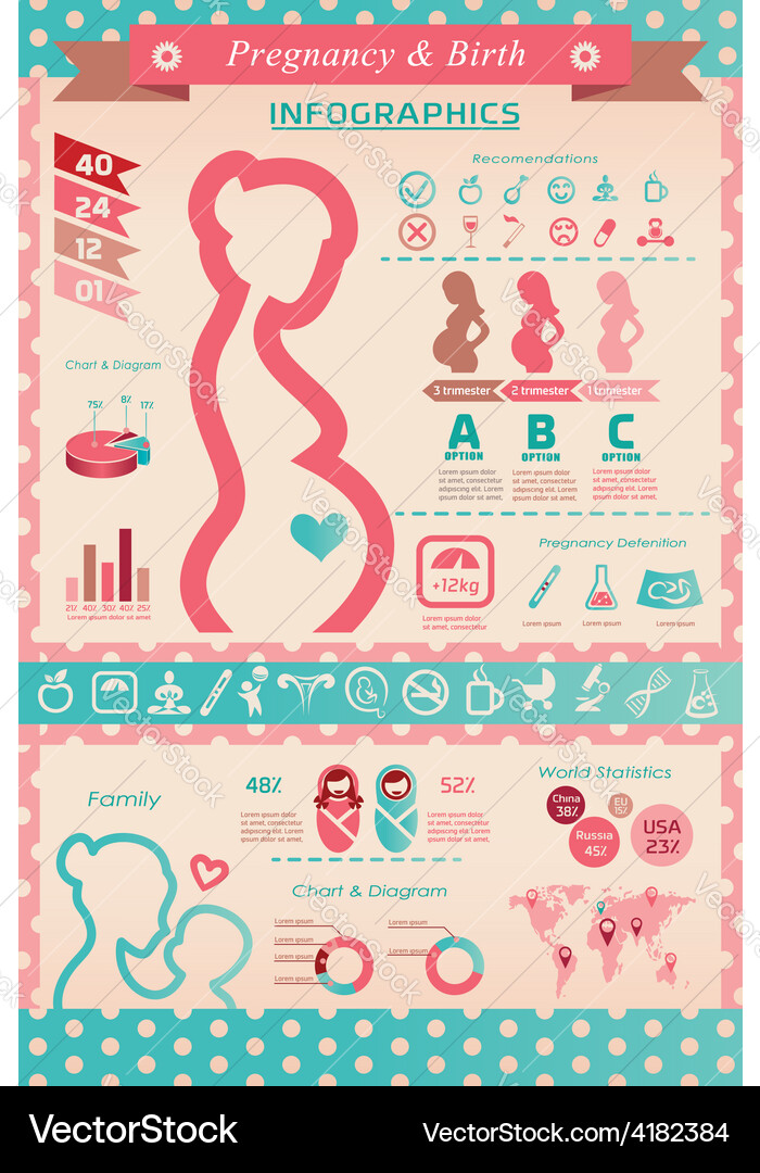 Pregnancy & Birth Infographics Set Royalty Free Vector