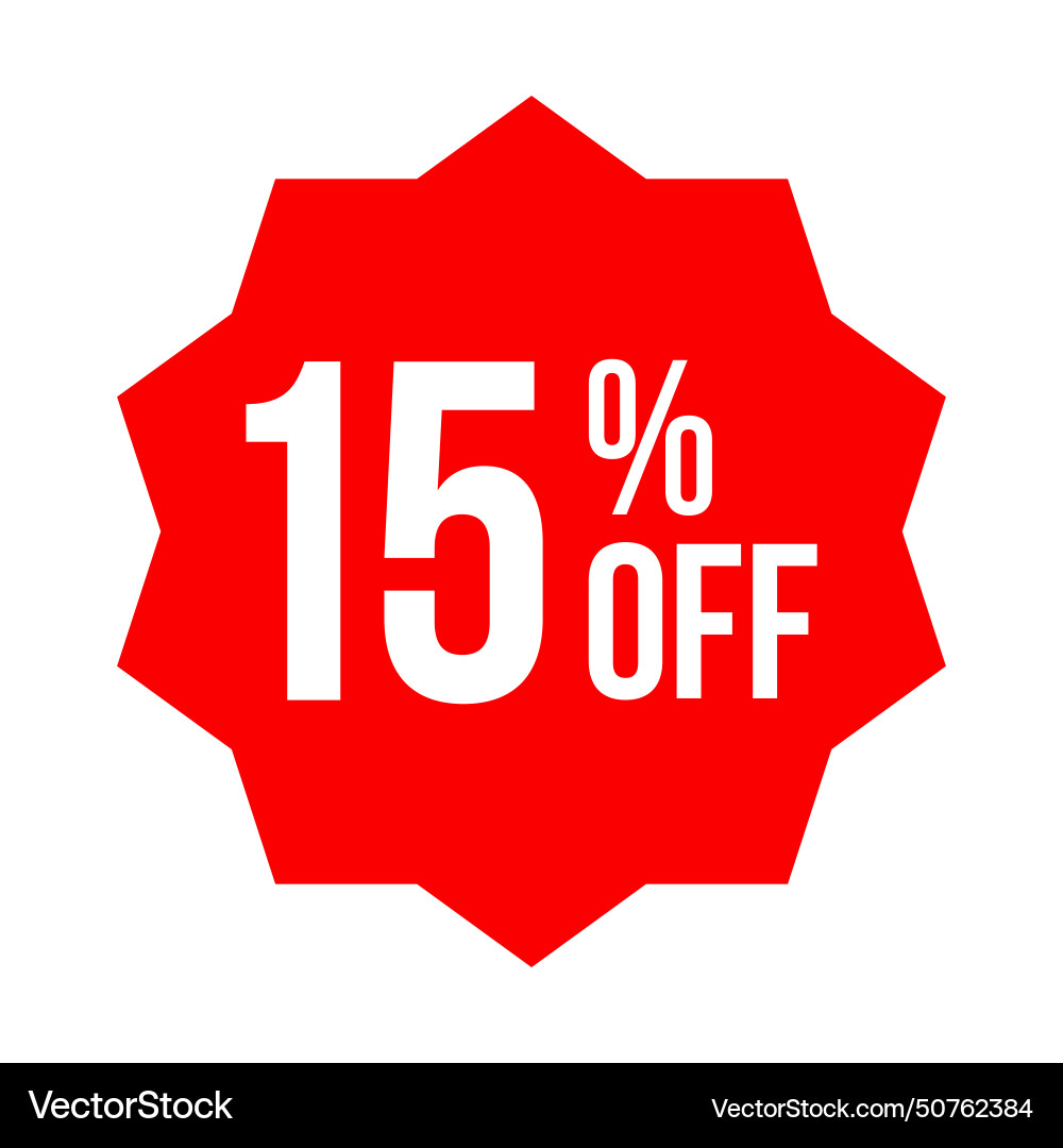 Red 15 percent discount label on white background Vector Image
