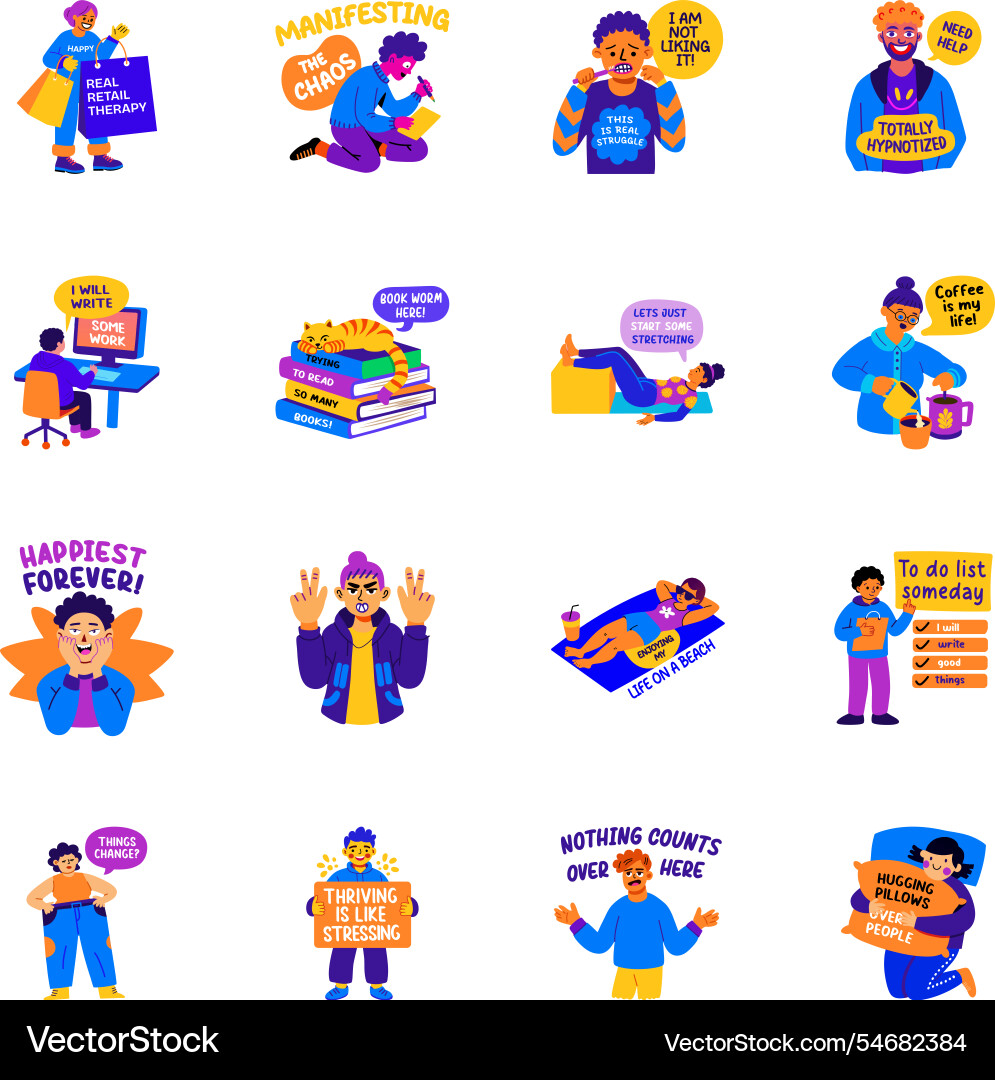 Set of sarcastic characters flat style stickers Vector Image