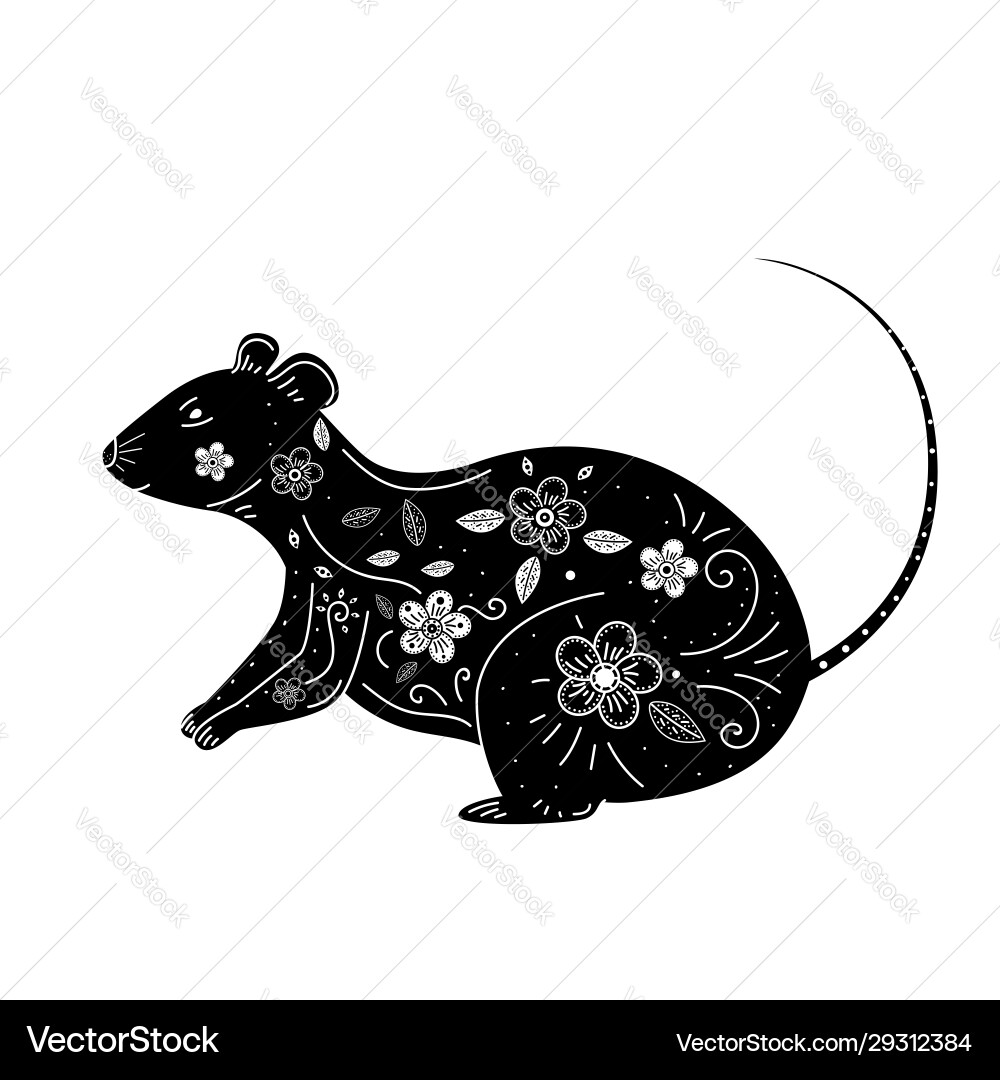 Silhouette Ratte mit Blumenmuster Symbol Vektorbild