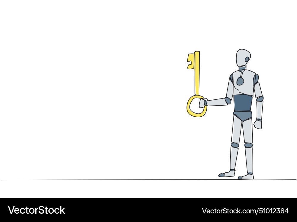 Single continuous line drawing robot holding Vector Image