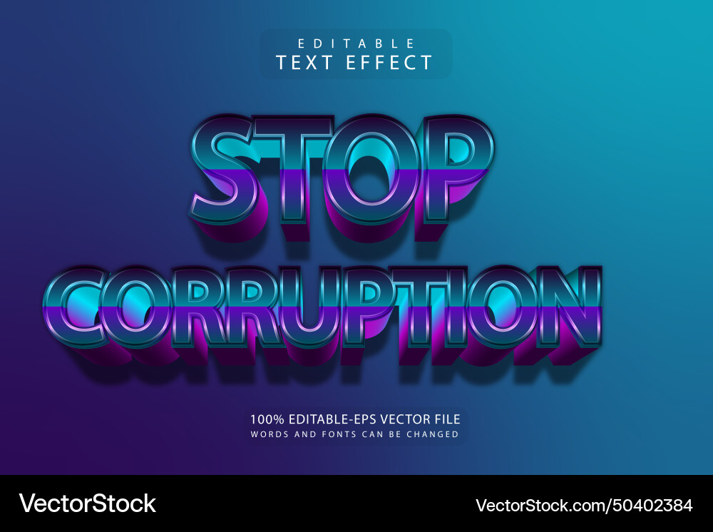Stop corruption editable text effect 3 dimension Vector Image