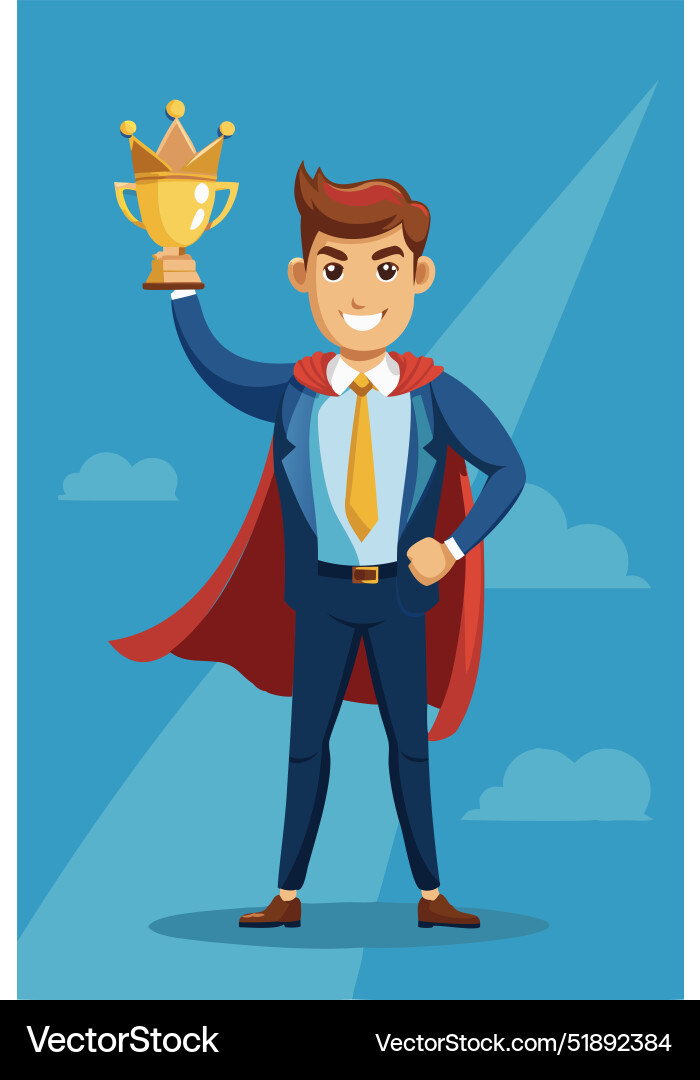 Victorious businessman superhero celebrates win Vector Image