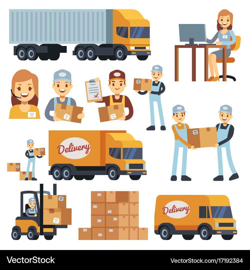 Warehouse workers cartoon characters Royalty Free Vector