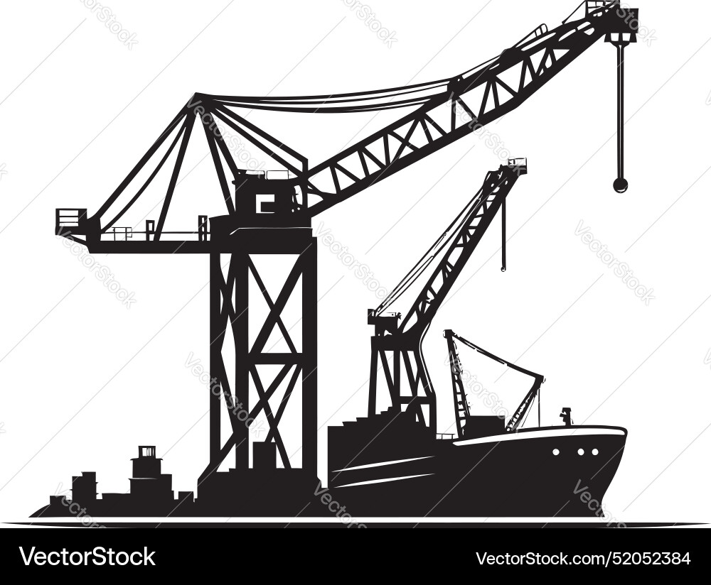 Wharfside logistics emblem shipping port crane Vector Image