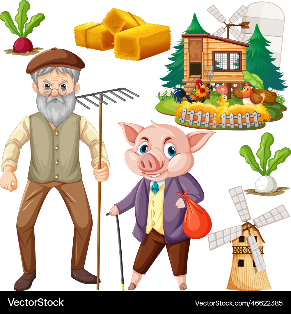 Farm objects and elements set Royalty Free Vector Image