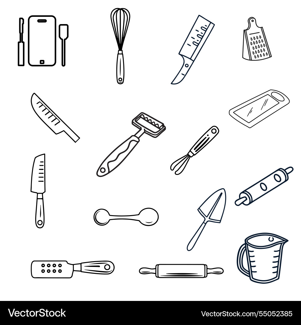 Kitchen tools outline icon set Royalty Free Vector Image