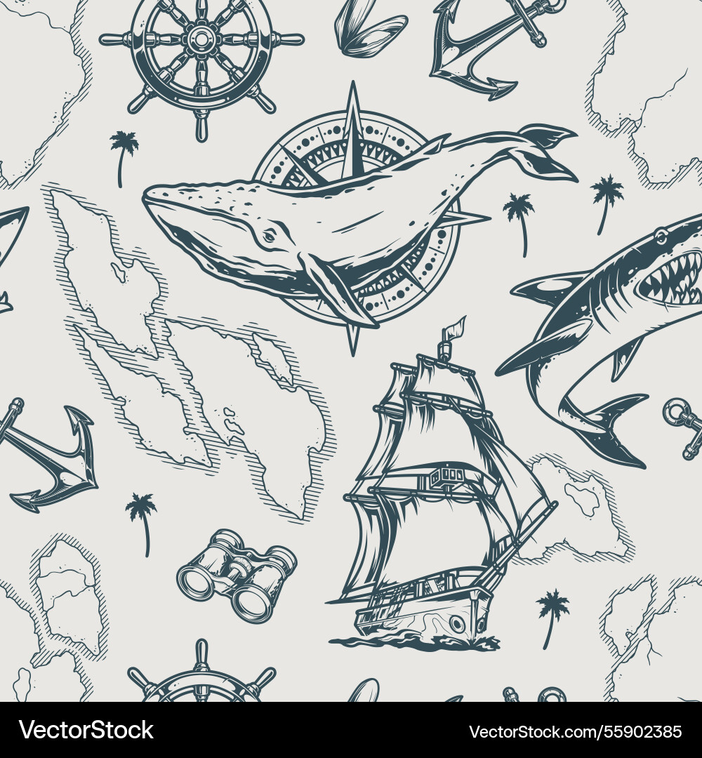 Nautical themes featuring ships and sea creatures Vector Image