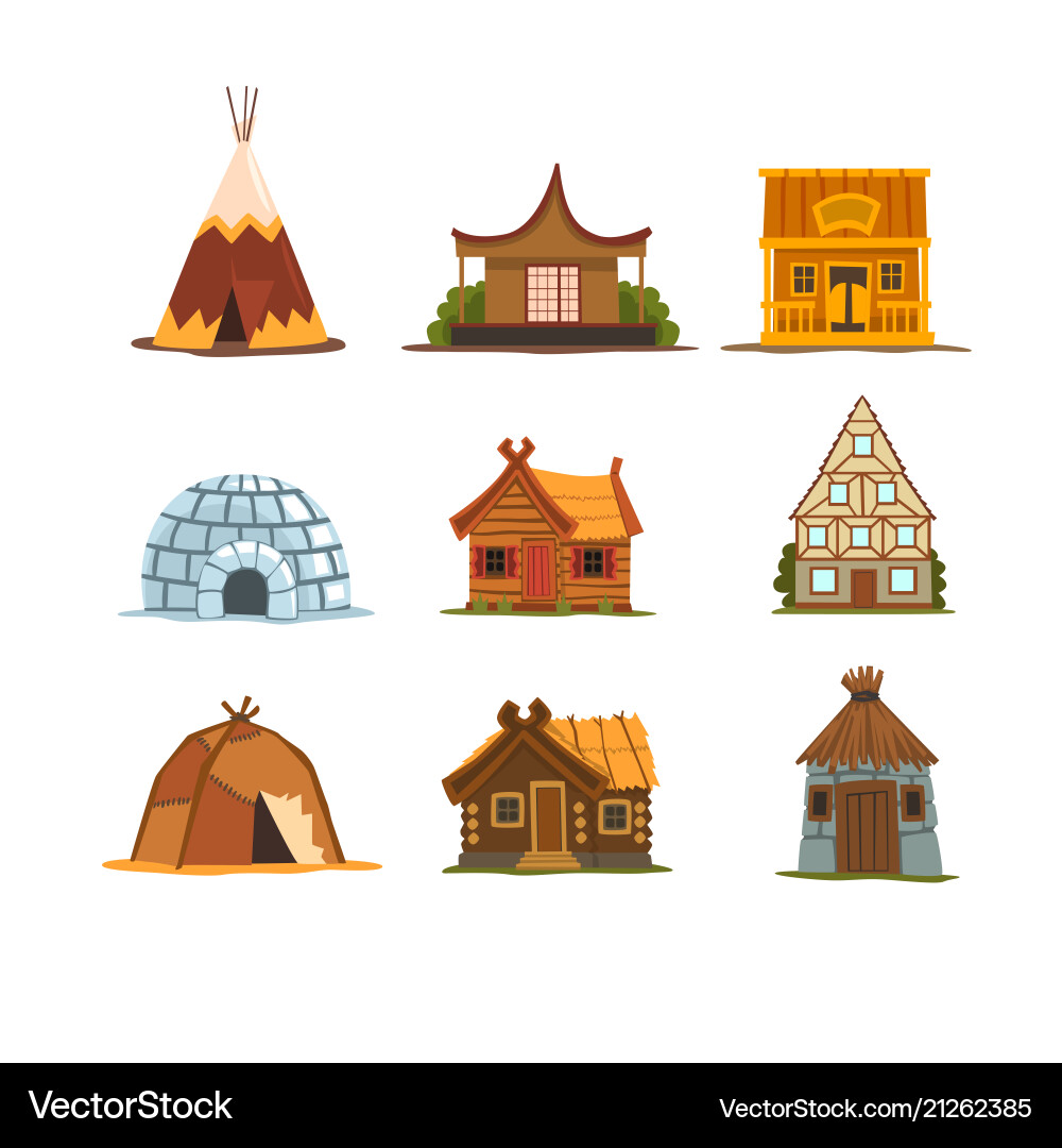 Traditional buildings of different countries set Vector Image