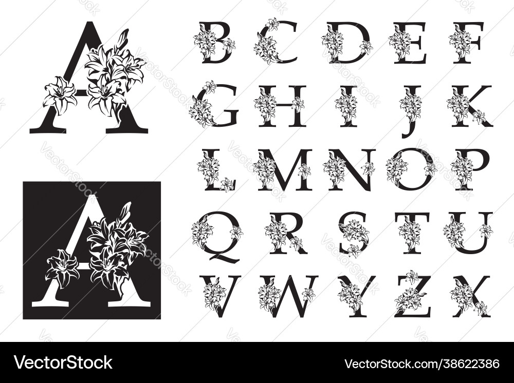 Botanical alphabet capital letters set Royalty Free Vector