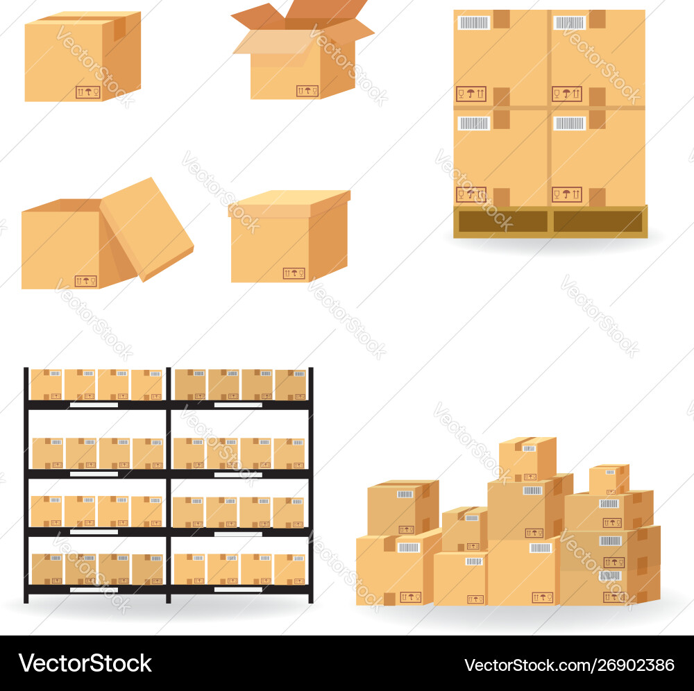 Cardboard boxes carton collection delivery Vector Image