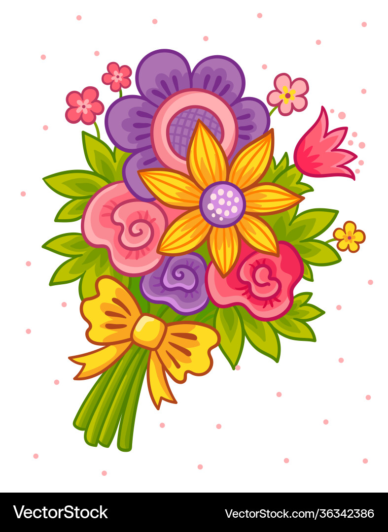 Charming Cartoon Flower Bouquet Royalty Free Vector Image