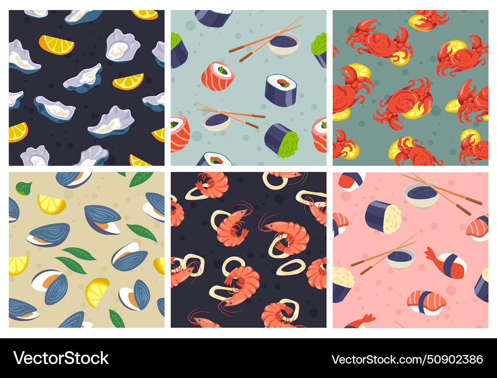Decorative pattern set with seafood meal elements Vector Image