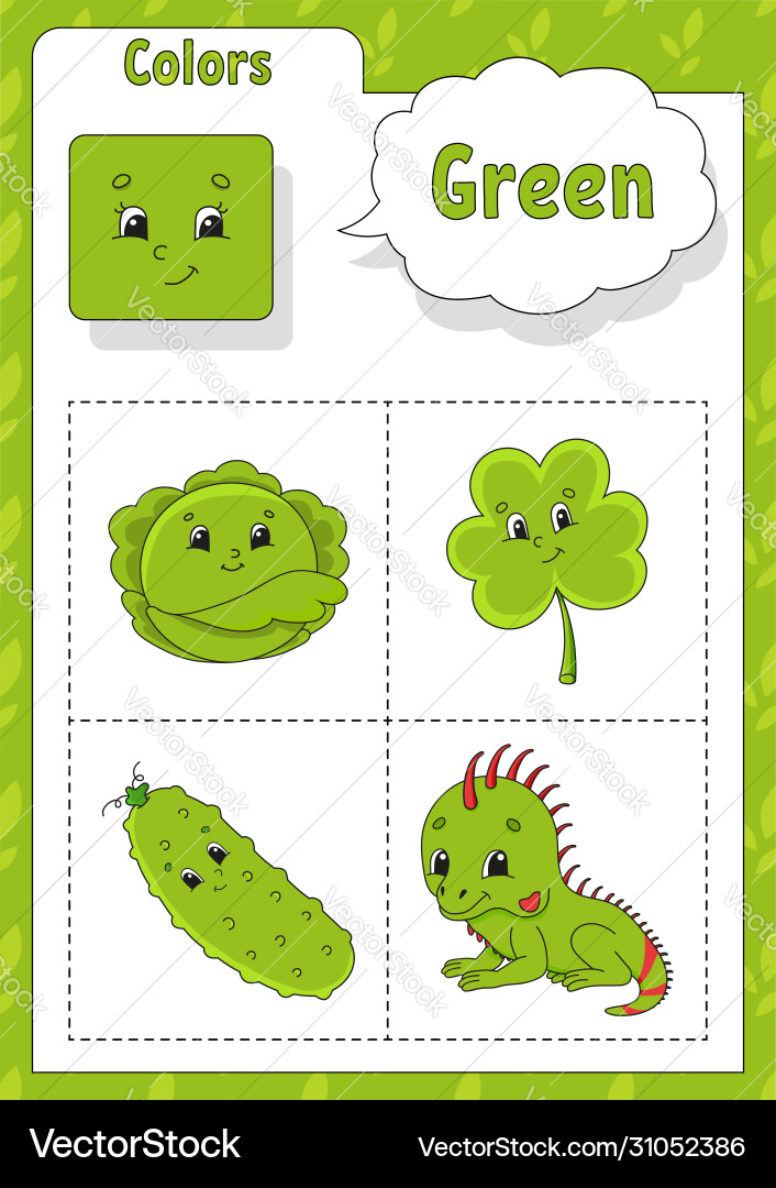 Learning colors green color flashcard for kids Vector Image
