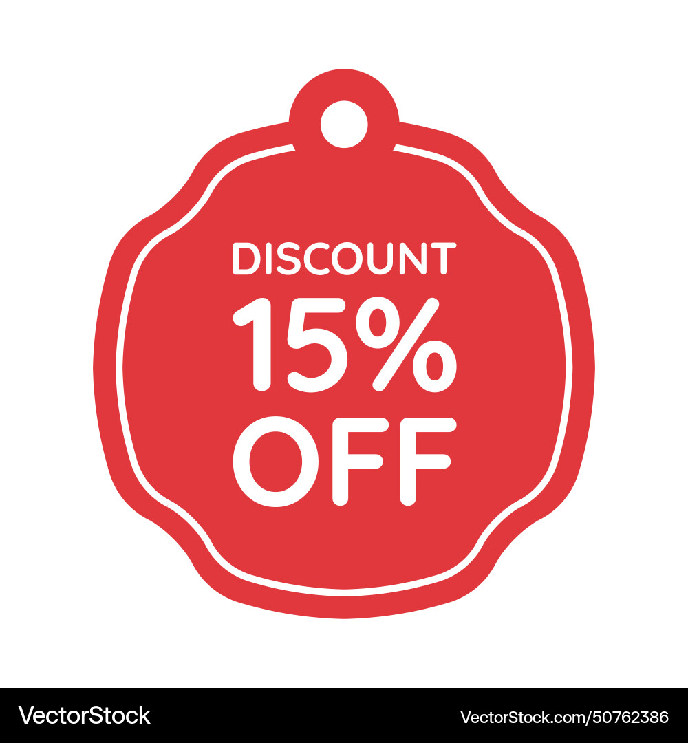 Red 15 percent discount label on white background Vector Image