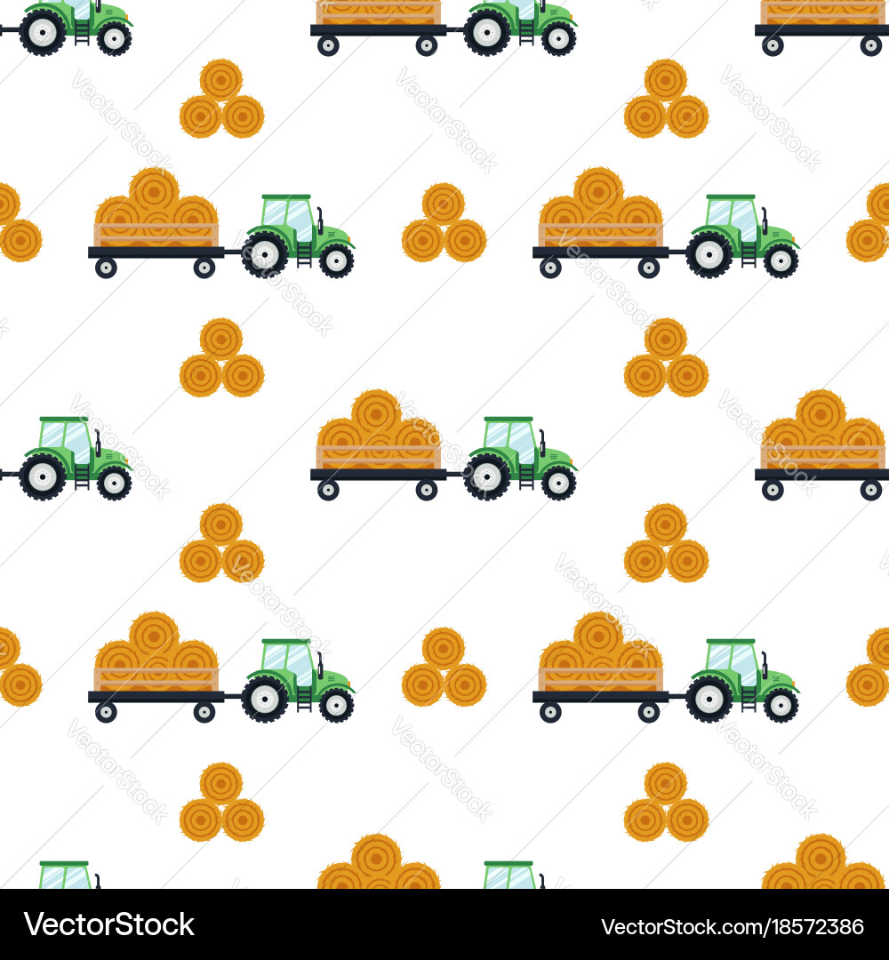 Seamless pattern flat green tractor with a cart Vector Image