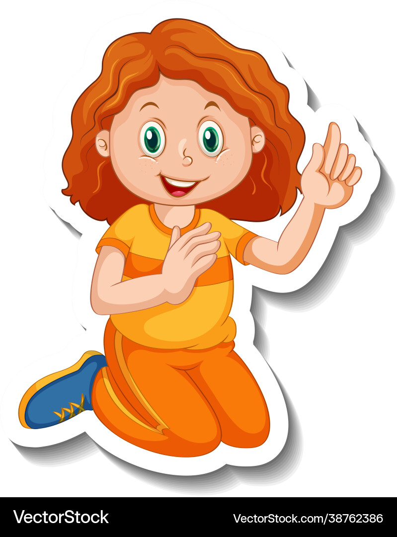 Sticker template with a girl in sitting pose Vector Image