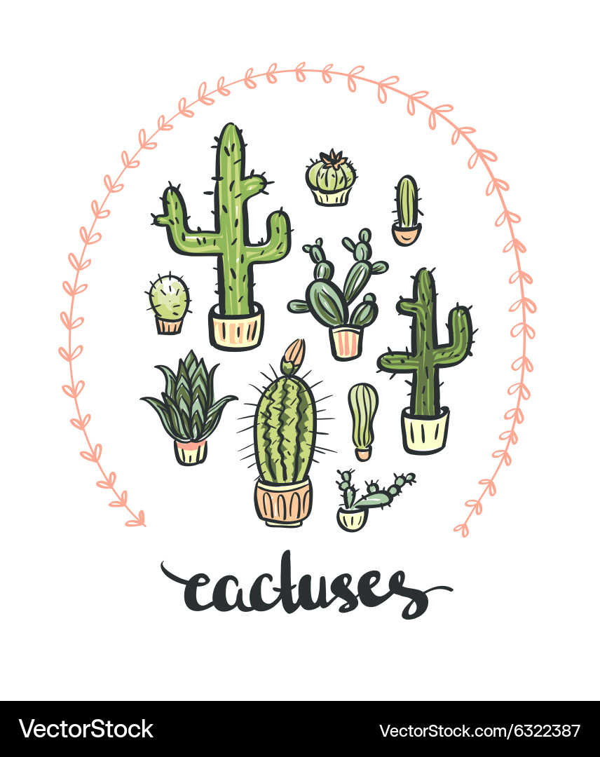 Hand drawn cactus set - lettering Royalty Free Vector Image