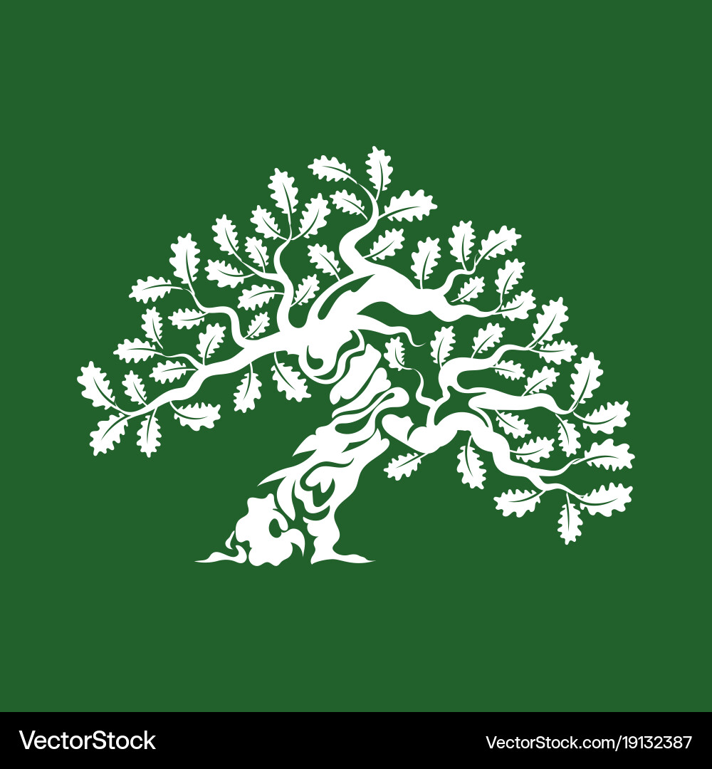 Huge and sacred oak tree silhouette logo badge Vector Image