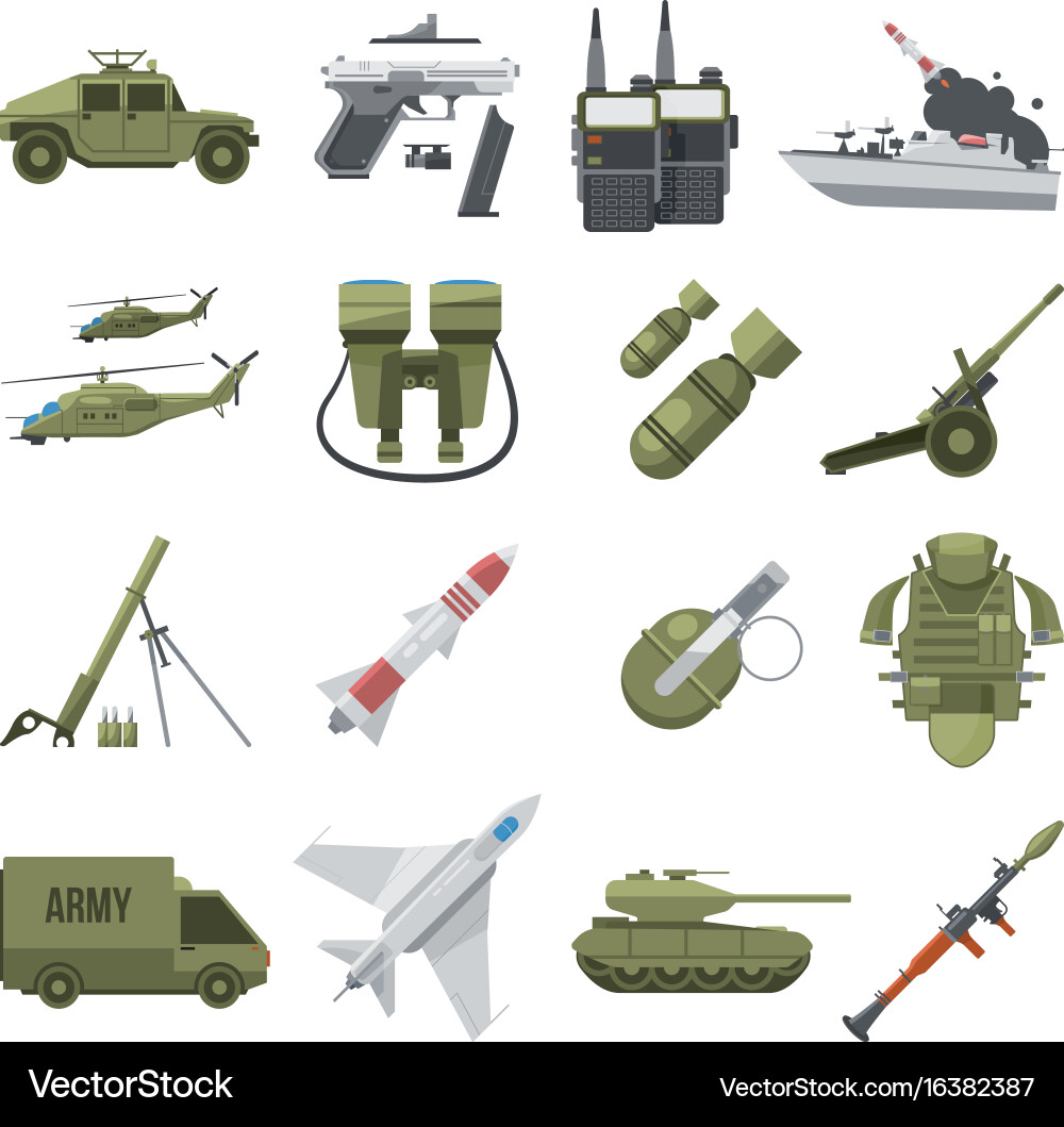 Icon set of different army weapons military Vector Image