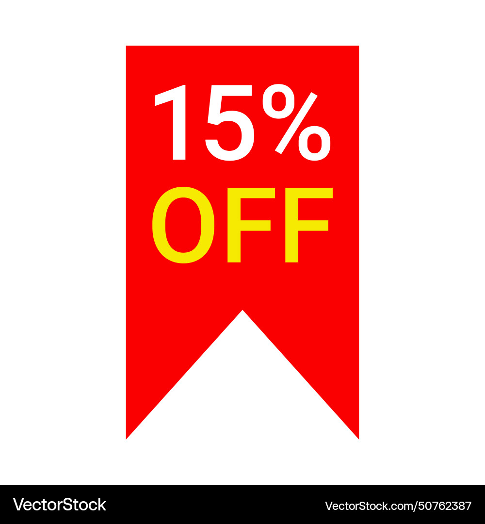 Red 15 percent discount label on white background Vector Image