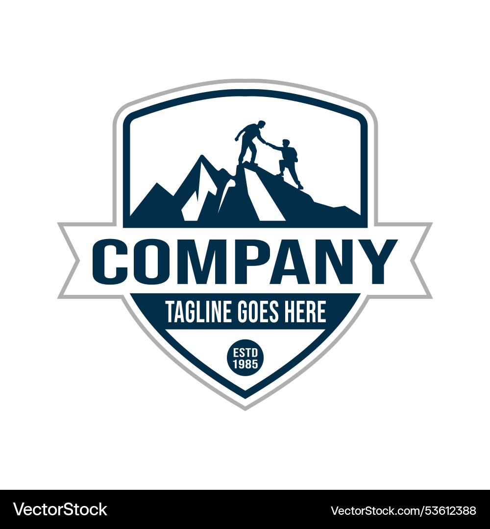 Climber on mountain top with symbol Royalty Free Vector